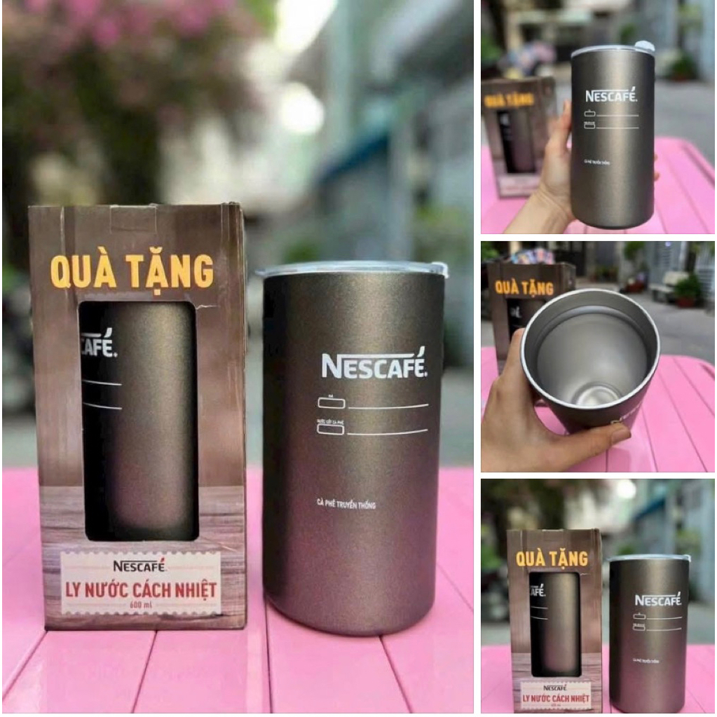 Ly cốc giữ nhiệt inox 2 lớp 600ml quà tặng nescafe | Shopee Việt Nam