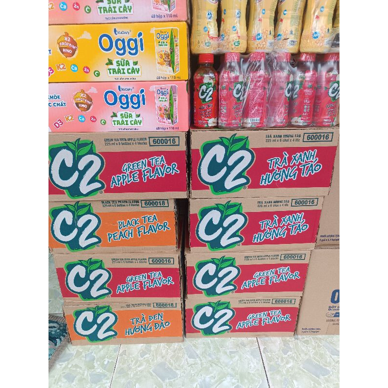 Thùng 24 chai trà xanh C2 vị táo/ đào/ chanh. chai 225ml date 10/2026 ...