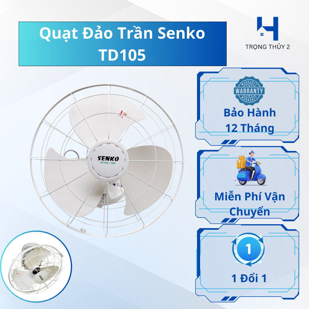 Quạt Trần Đảo SENKO TD105 - Công Suất 47W, Màu Trắng, Tặng Đầy Đủ Phụ ...