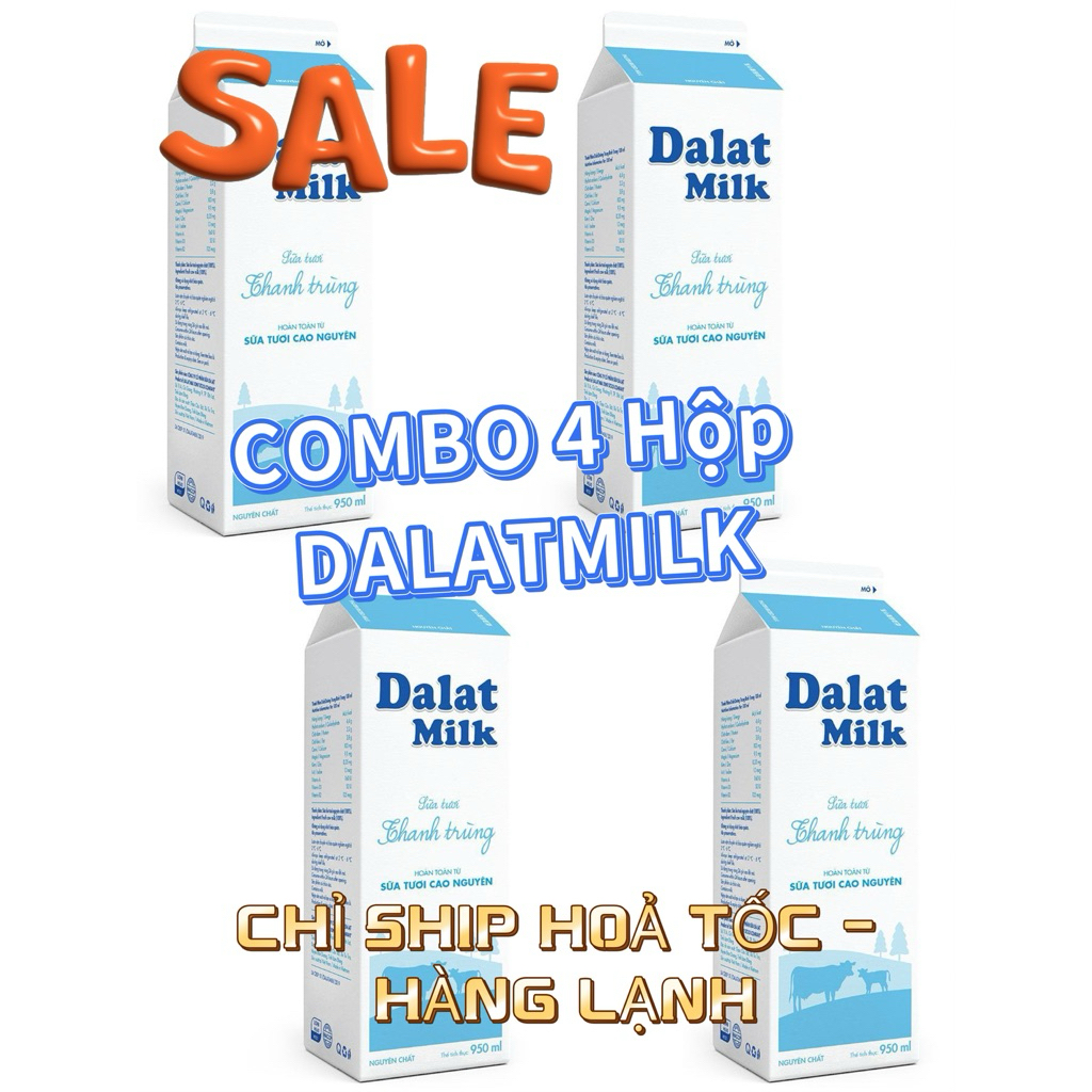 Set 4 hộp -Sữa Thanh Trùng Dalat Milk Không Đường 950ml (4 hộp) | Shopee Việt Nam