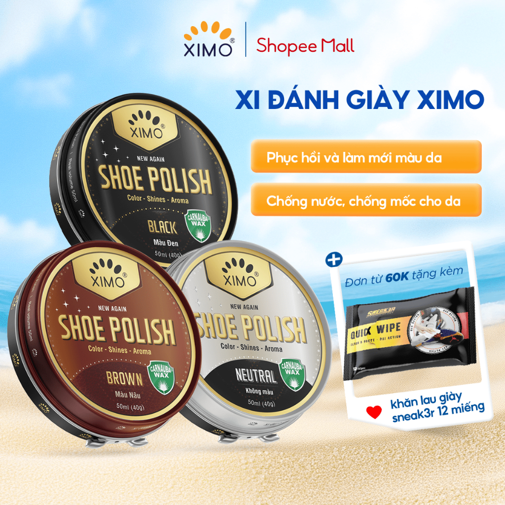 Xi đánh giày XIMO Shoe Polish dạng sáp, Làm bóng, Không màu, Màu đen ...
