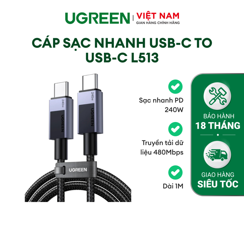 Cáp sạc USB-C to USB-C 240W Ugreen L513 | Truyền tải dữ liệu 480Mbps ...