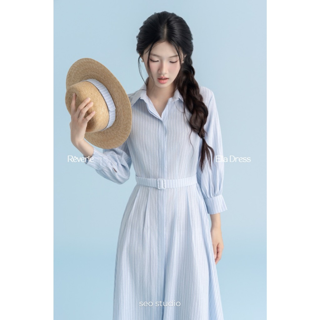 SEO STUDIO - Váy kẻ xanh đai eo - Ella Dress | Shopee Việt Nam