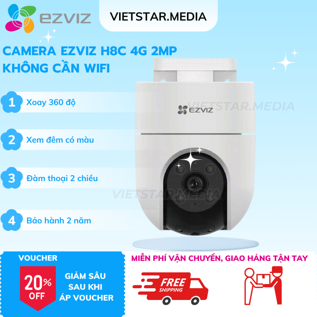 Camera Ezviz H8C-2K-4G - sử dụng Sim 4g, không cần wifi, Xem đêm có màu ...