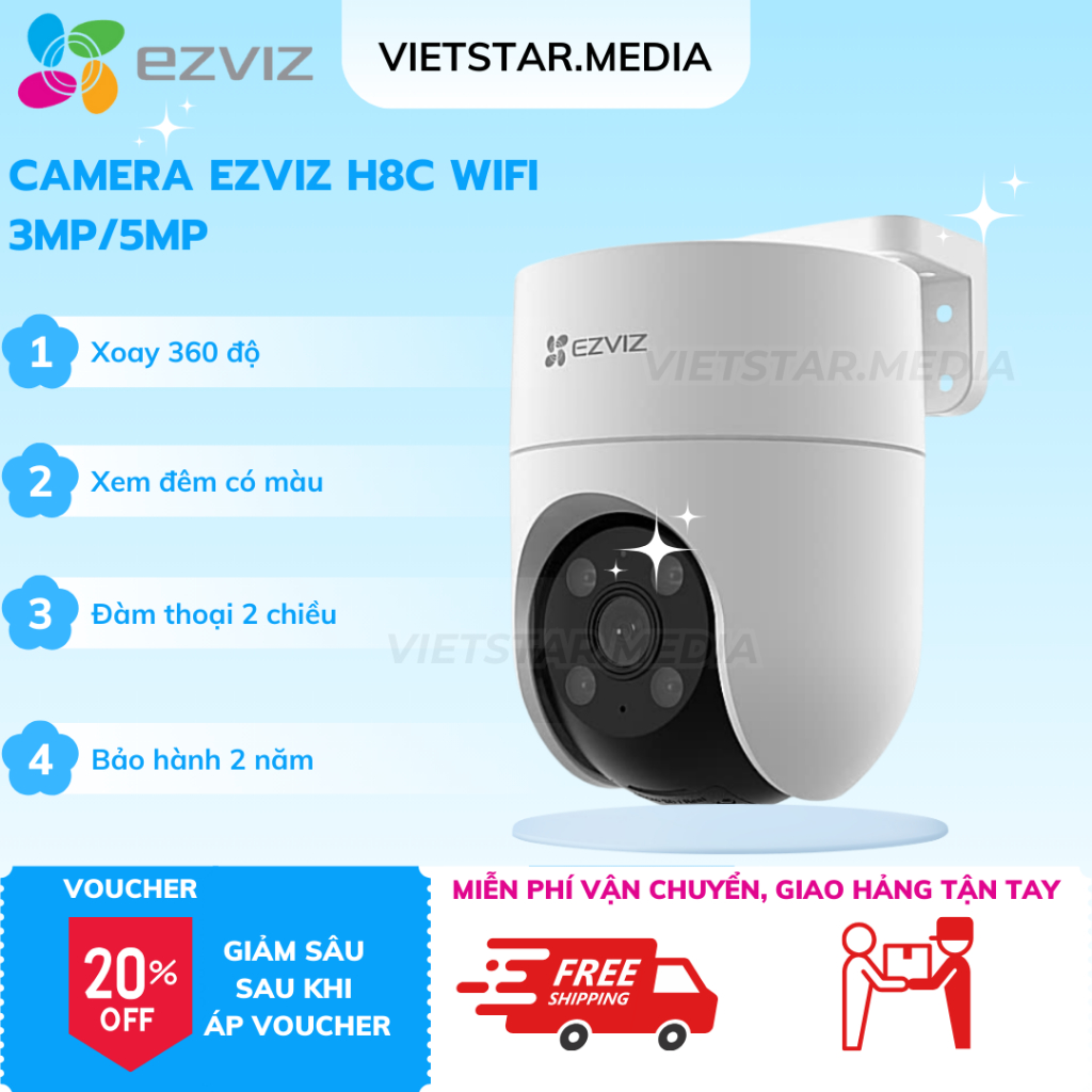 Camera Wifi Ezviz H8C PRO 3MP/5MP xoay 360 độ, theo dõi chuyển động ...