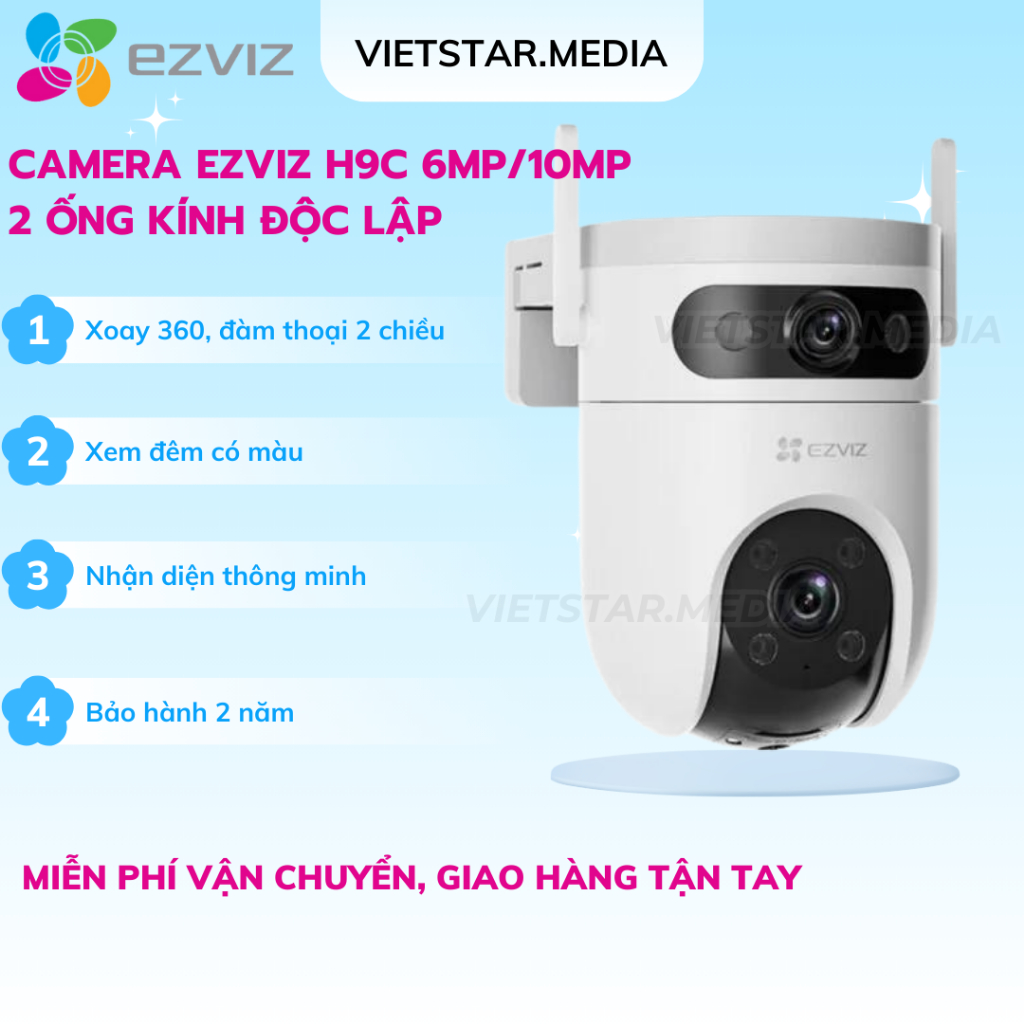 Camera WiFi EZVIZ 2 mắt H9c 6MP ( 3MP + 3MP ) Ngoài Trời Xoay 360,Đầy ...