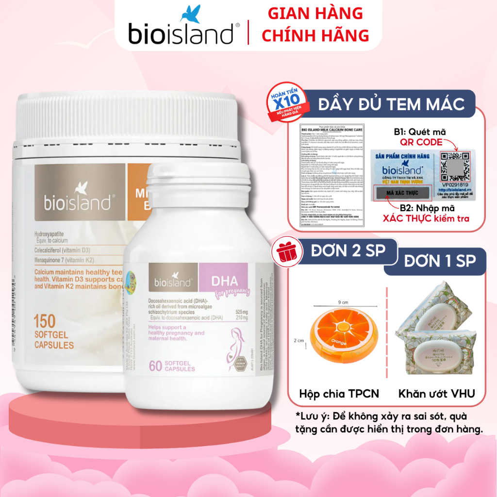 Combo Canxi bone care và DHA bầu Bioisland giúp bổ sung dinh dưỡng cho mẹ và bé | Shopee Việt Nam