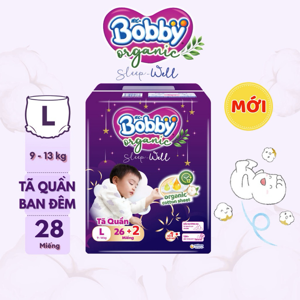 Tã quần Ban Đêm Cao Cấp Bobby Sleep-Well dịunhẹ khô thoáng L26+2 | Shopee Việt Nam