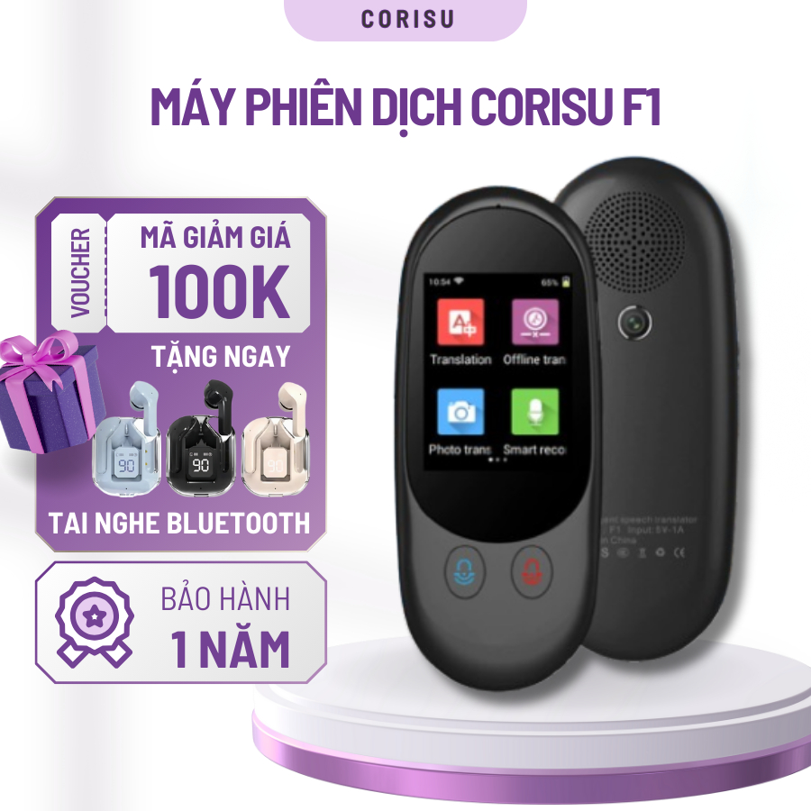 Máy Phiên Dịch Ngôn Ngữ Corisu F1, Dịch Nhạy Không Cần Mạng Hơn 11 Ngôn Ngữ, Cực Chuẩn Xác ...