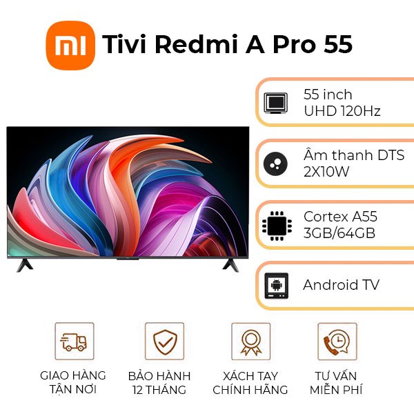 Tivi Redmi A Pro 55 inch Bản 2025 L55RB-APE- Tiết kiệm điện, bộ nhớ 3G ...