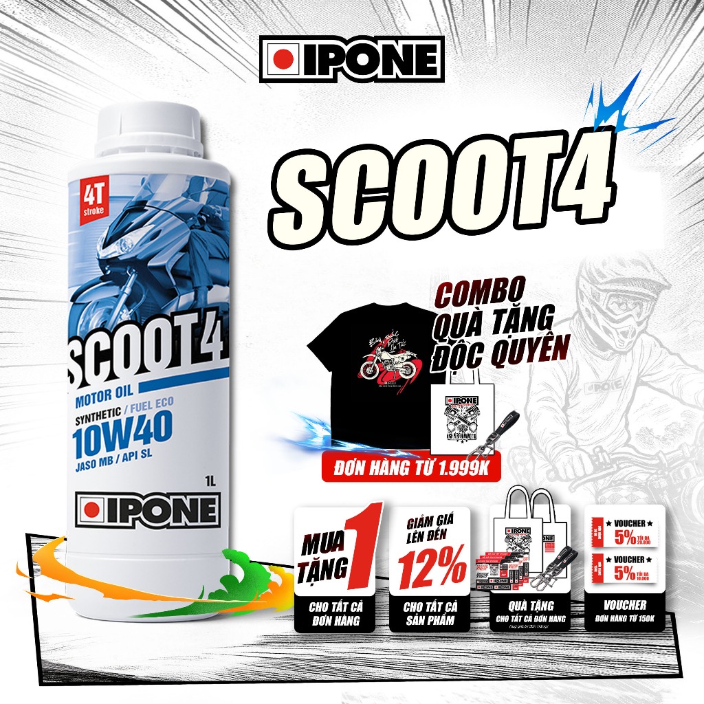 Dầu nhớt xe tay ga đời mới IPONE SCOOT 4 10W40 - Công nghệ tổng hợp ...