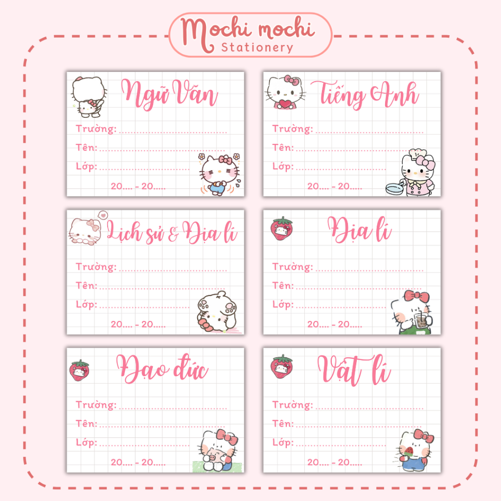 Nhãn vở phân môn có sẵn tên môn hello kitty seri A basic đen hồng ...