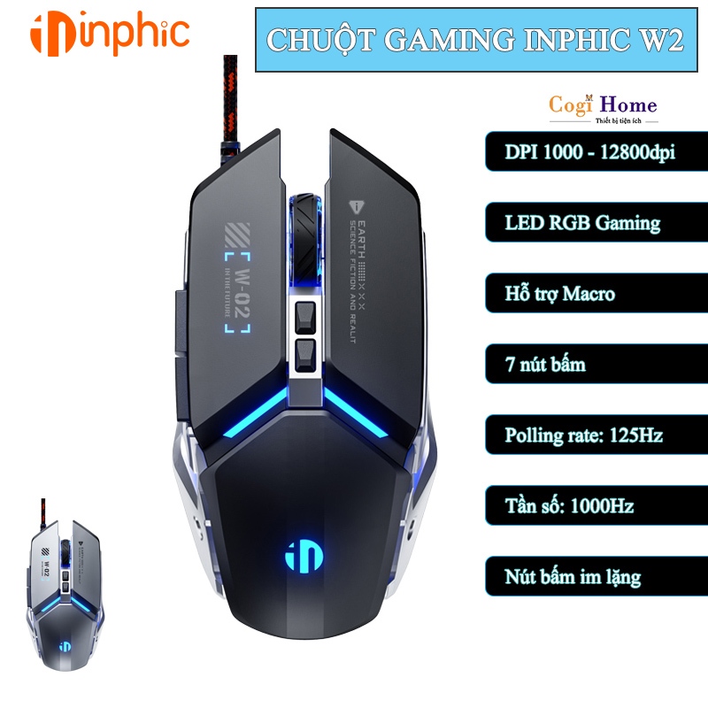 Chuột Gaming Inphic W2 Tân Số 1000Hz 12800dpi LED RGB Chuyên Game Có Dây | Shopee Việt Nam