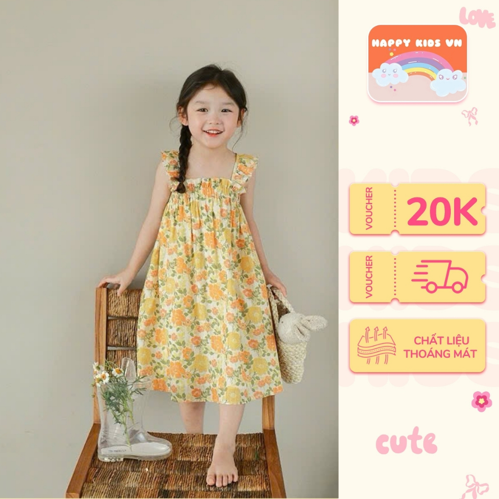 Váy 2 dây hoa vàng tươi tắn cho bé gái từ 8-45kg cao cấp Happy Kids G50 ...
