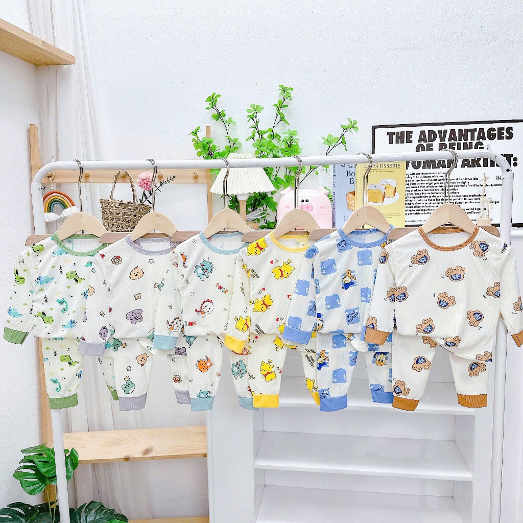 Set 3-5 bộ dài tay thu đông chất thun tăm lạnh vải mềm mại cho bé trai (6-16kg) | Shopee Việt Nam