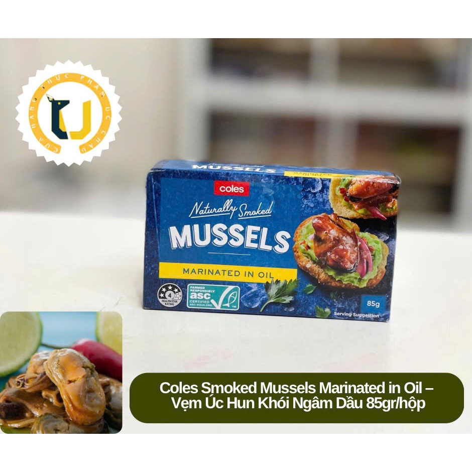 (HÀNG ÚC) Vẹm Úc hun khói ngâm dầu COLES Naturally Smoked MUSSELS ...