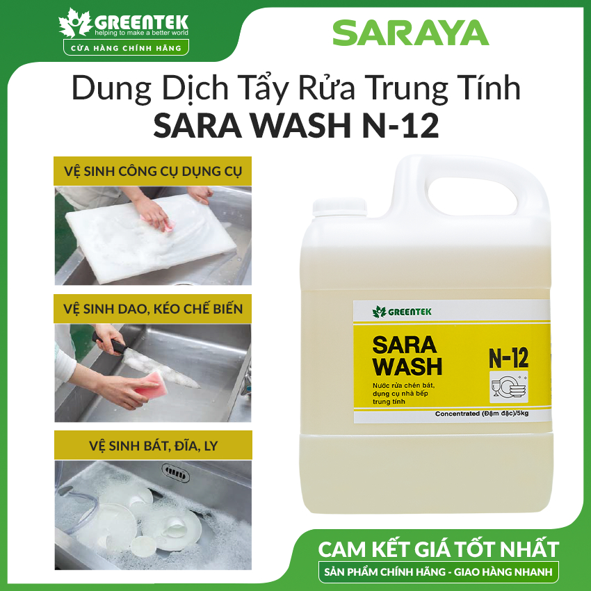 Dung Dịch Tẩy Rửa Trung Tính Sara Wash N-12, dùng để rửa chén bát, dụng ...