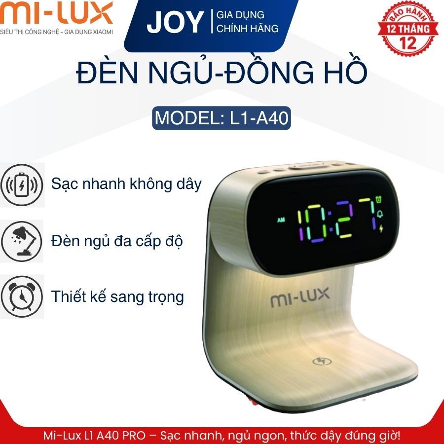 Đèn ngủ Mi-Lux L1-A40 PRO tích hợp 3 trọng 1 đồng hồ báo thức và sạc ...