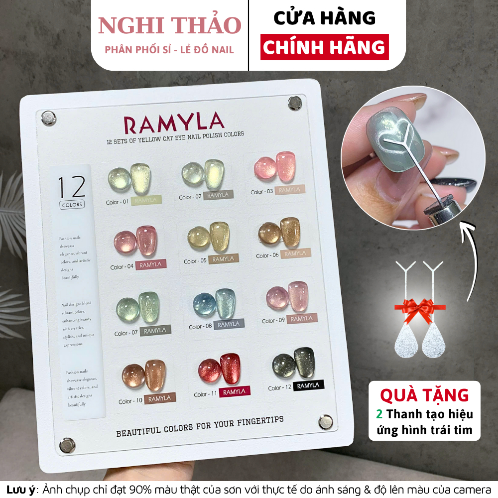 Set sơn gel mắt mèo ánh vàng RAMYLA 12 màu Nghi Thảo Nails | Shopee ...