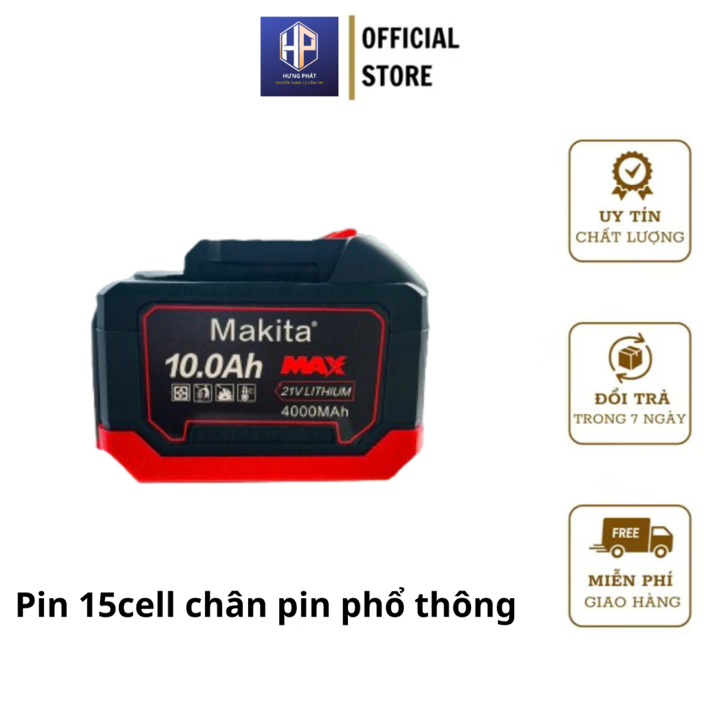 Pin 15 cell Makita, Chân pin phổ thông M21 4cm, Có Đèn Báo Pin Dung ...