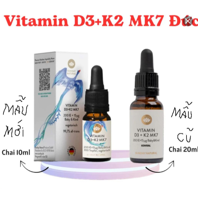 Vitamin D3 K2 MK7 Sunday Natural ( hộp 10ml ) Bổ Sung Cho Trẻ Từ Sơ ...
