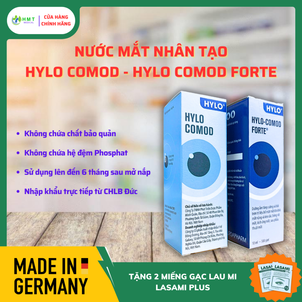 Nhỏ Mắt Hylo COMOD 0.1%, Hylo COMOD Forte 0.2% Nhập Khẩu Đức, Tặng 2 ...