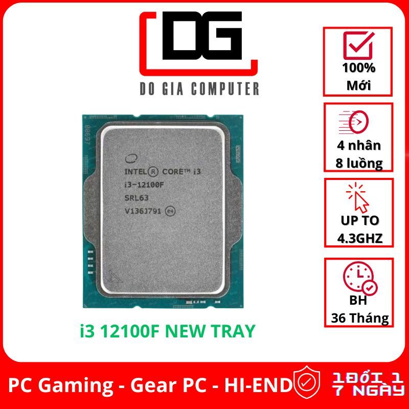 Bộ vi xử lý CPU Intel Core i3 12100F NEW TRAY (4.30GHz, 4 Cores 8 ...