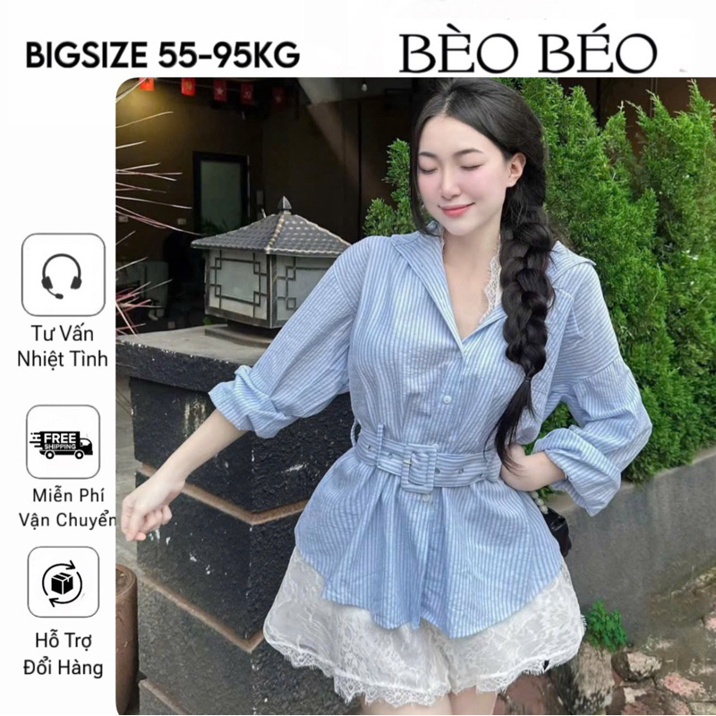 [ BÈO BÉO BIGSIZE ] SET 3 MÓN ÁO SƠ MI KẺ KÈM YẾM REN CÓ DÂY NỊT BIGSIZE 60-95KG | Shopee Việt Nam