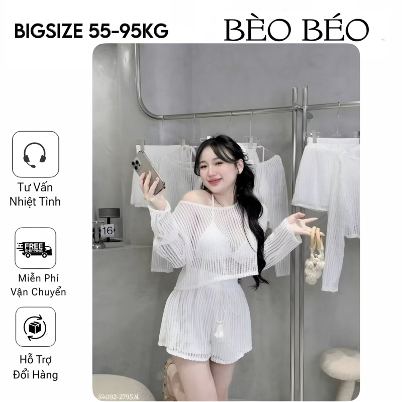 [ BÈO BÉO BIGSIZE ] ĐỒ BƠI ĐI BIỂN SET 3 MÓN REN LEN LƯỚI TAY DÀI + BRA ...