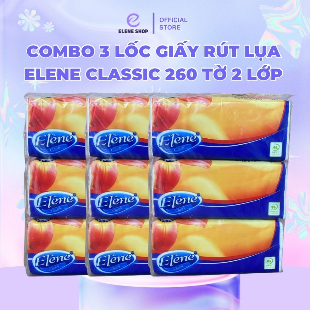 3 LỐC (9 GÓI) GIẤY RÚT LỤA ELENE CLASSIC 260 TỜ x 2 LỚP CAO CẤP, MỀM ...