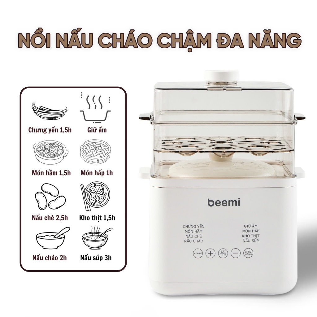 Beemi Nồi Nấu Cháo Chậm Đa Năng - Nấu Cách Thủy, Hầm Súp, Hấp Đồ Ăn Dặm ...