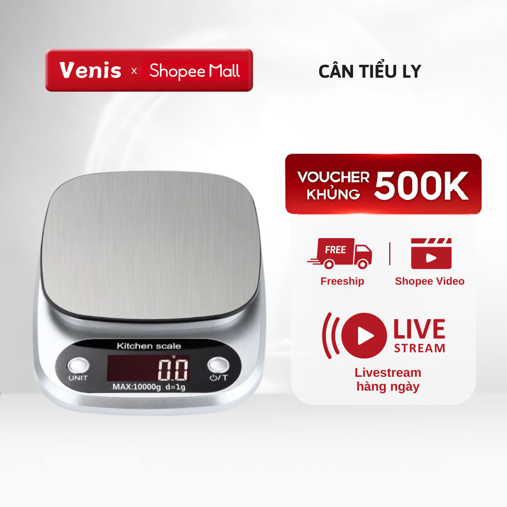 Cân tiểu ly điện tử nhà bếp mini Kitchen Scale 0.1g 1g-5kg 10kg,Cân tiểu li chính xác kèm 2 viên ...