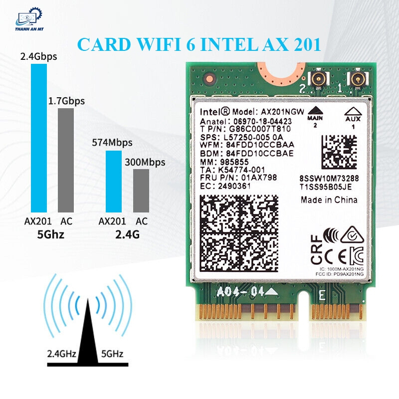 Card Wifi 6 INTEL AX 201 NGW M2 Key E 5GHz Cnvio2 Bluetooh 5.2 cho CPU từ thế hệ 10 trở lên ...