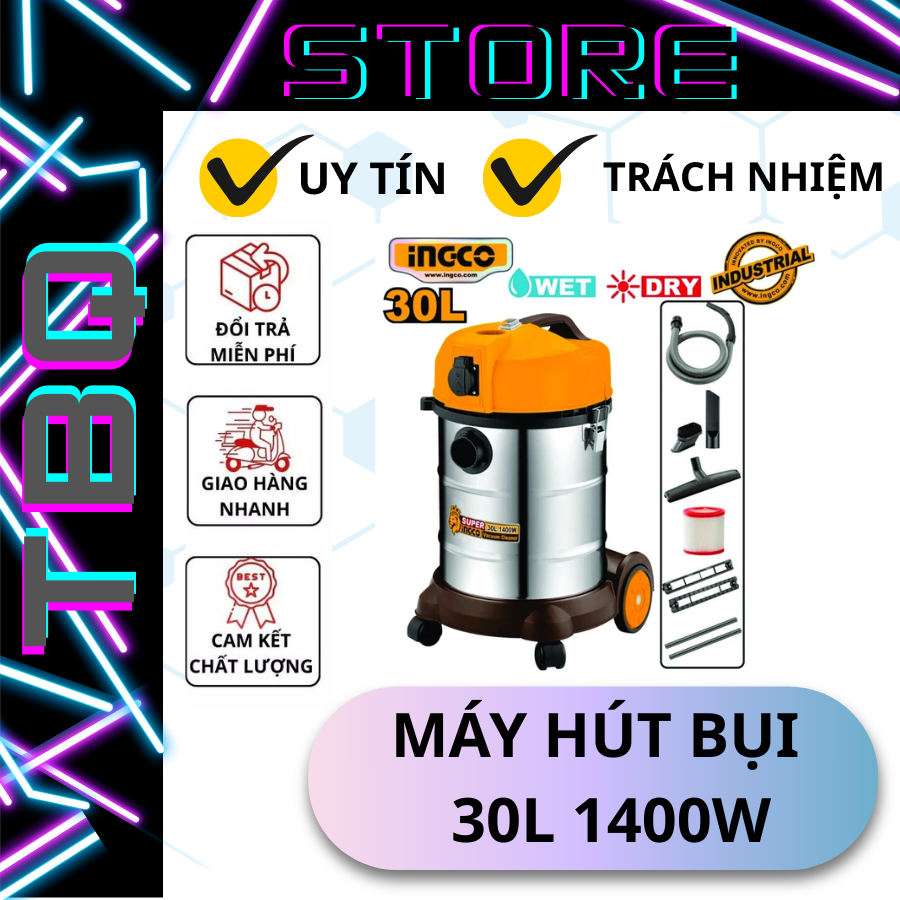 Máy Hút Bụi Công Nghiệp INGCO VC14301 Hút Khô Ướt 1400W Lực Hút 18KPa ...