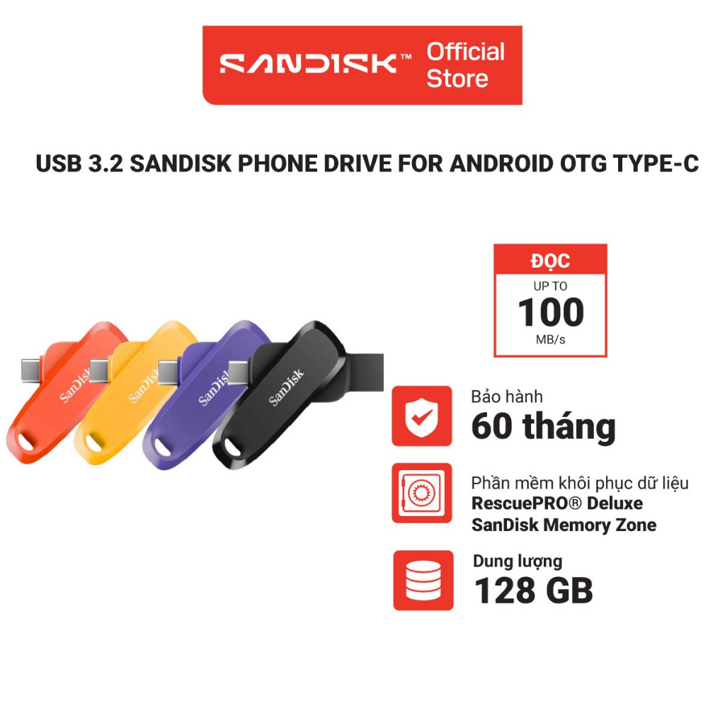USB 3.2 SanDisk Phone Drive for Android Black/Orange/Purple/Yellow 64GB ...