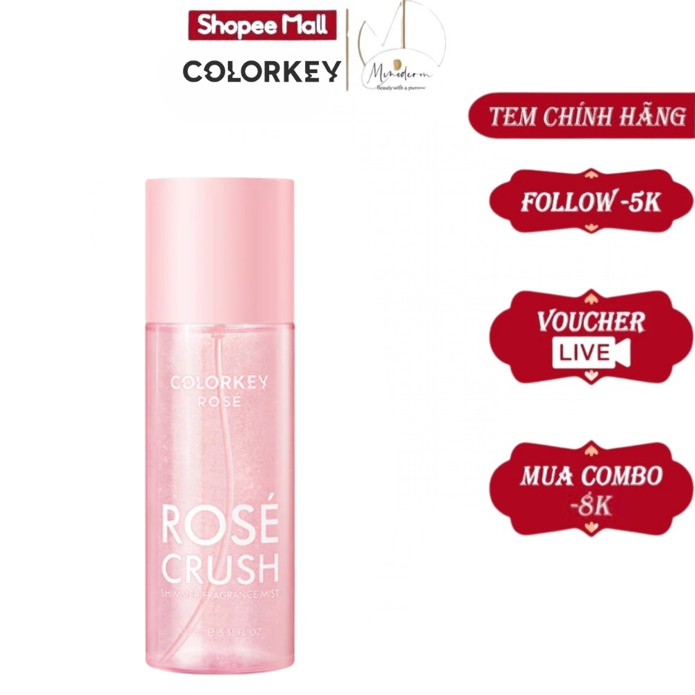 Xịt thơm toàn thân COLORKEY ROSÉ Shimmer Fragrance Mist lưu hương tươi ...