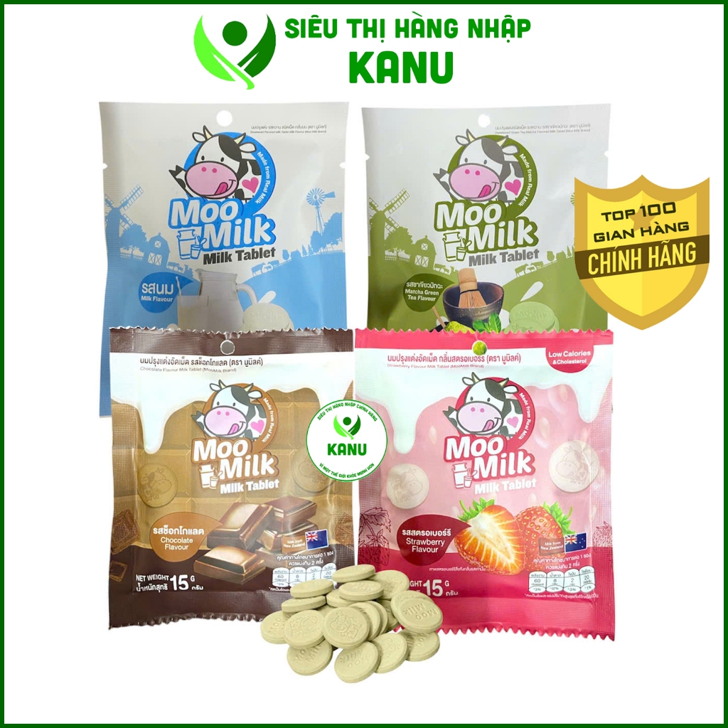 Một gói kẹo sữa bò Moo Milk Thái Lan 25g 4 vị sữa, dâu, matcha, socola ...