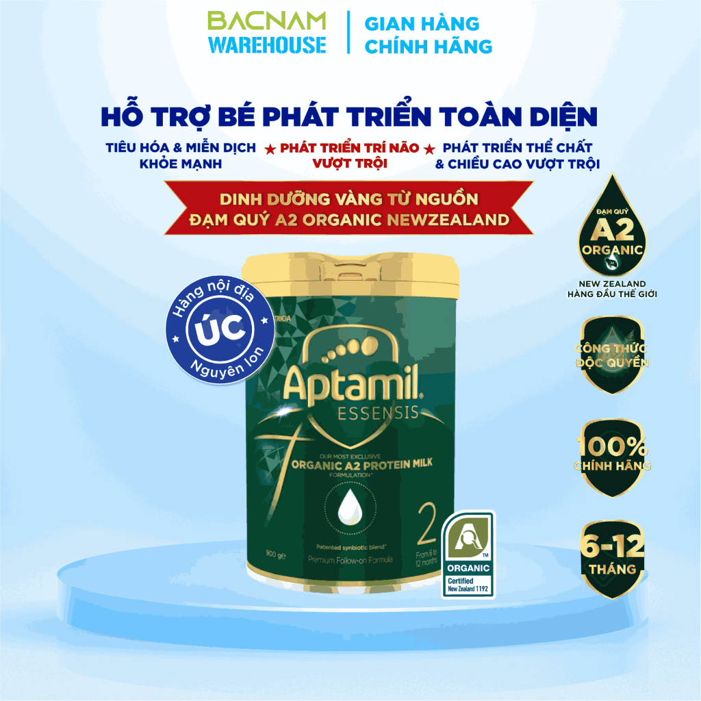 Sữa Aptamil Essensis Úc số 2 - Sữa hữu cơ đạm sạch A2 cho bé 6-12 tháng 900g | Shopee Việt Nam