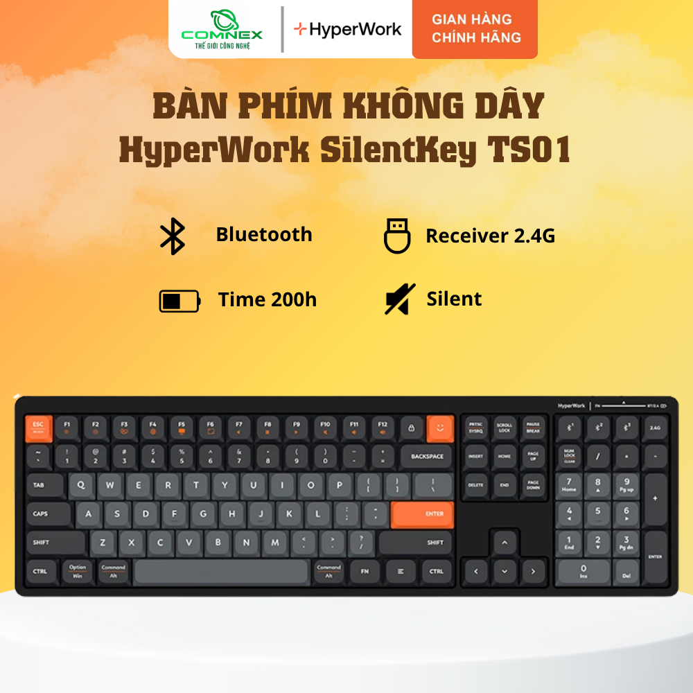 Bàn Phím Không Dây HyperWork SilentKey TS01 - Tiết Kiệm Cổng Kết Nối ...