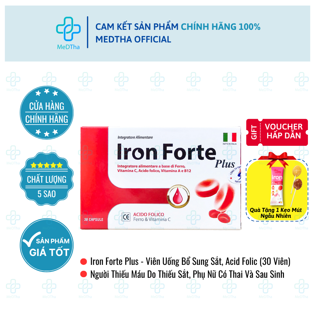 Sắt Hữu Cơ Iron Forte Plus - Bổ Sung Sắt, Acid Folic, Hỗ Trợ Tăng Khả ...