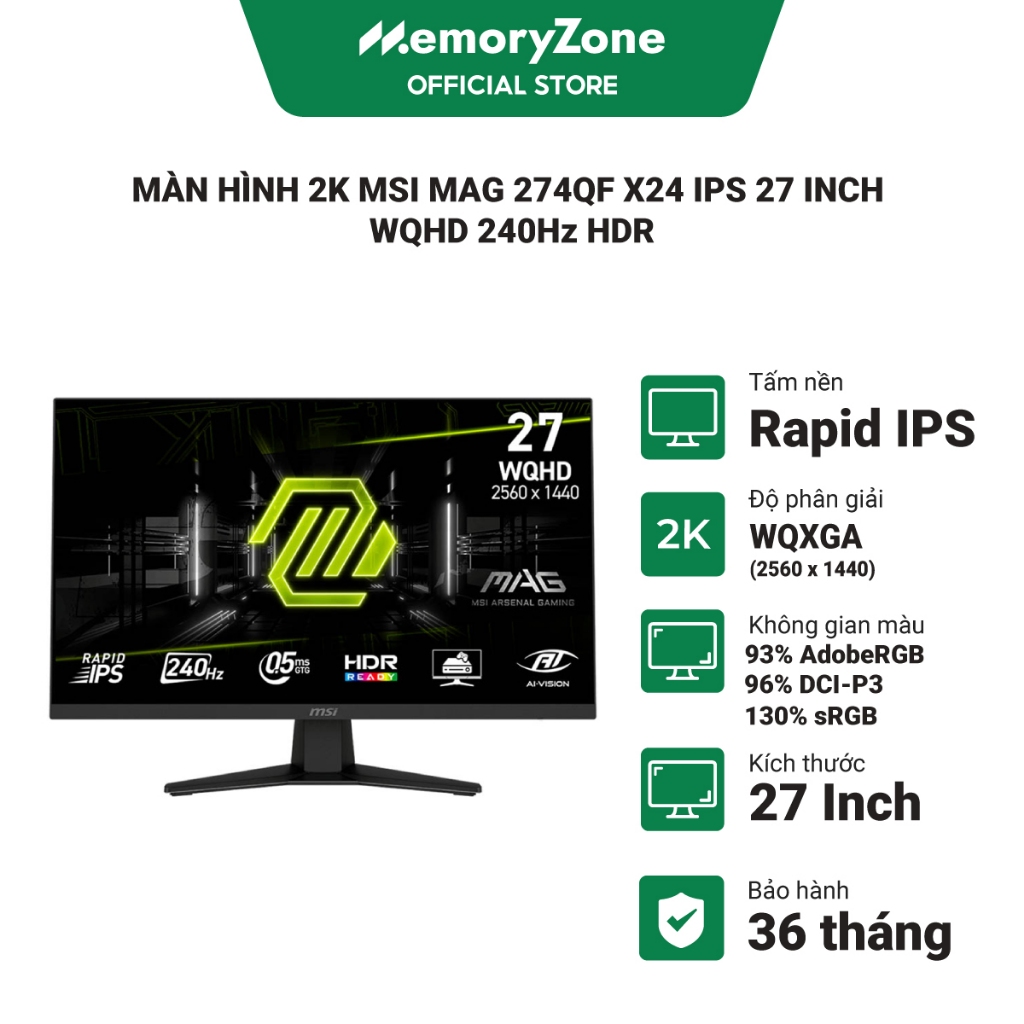 Màn hình 2K MSI MAG 274QF X24 IPS 27 inch WQHD 240Hz HDR - Bảo hành 36 tháng | Shopee Việt Nam