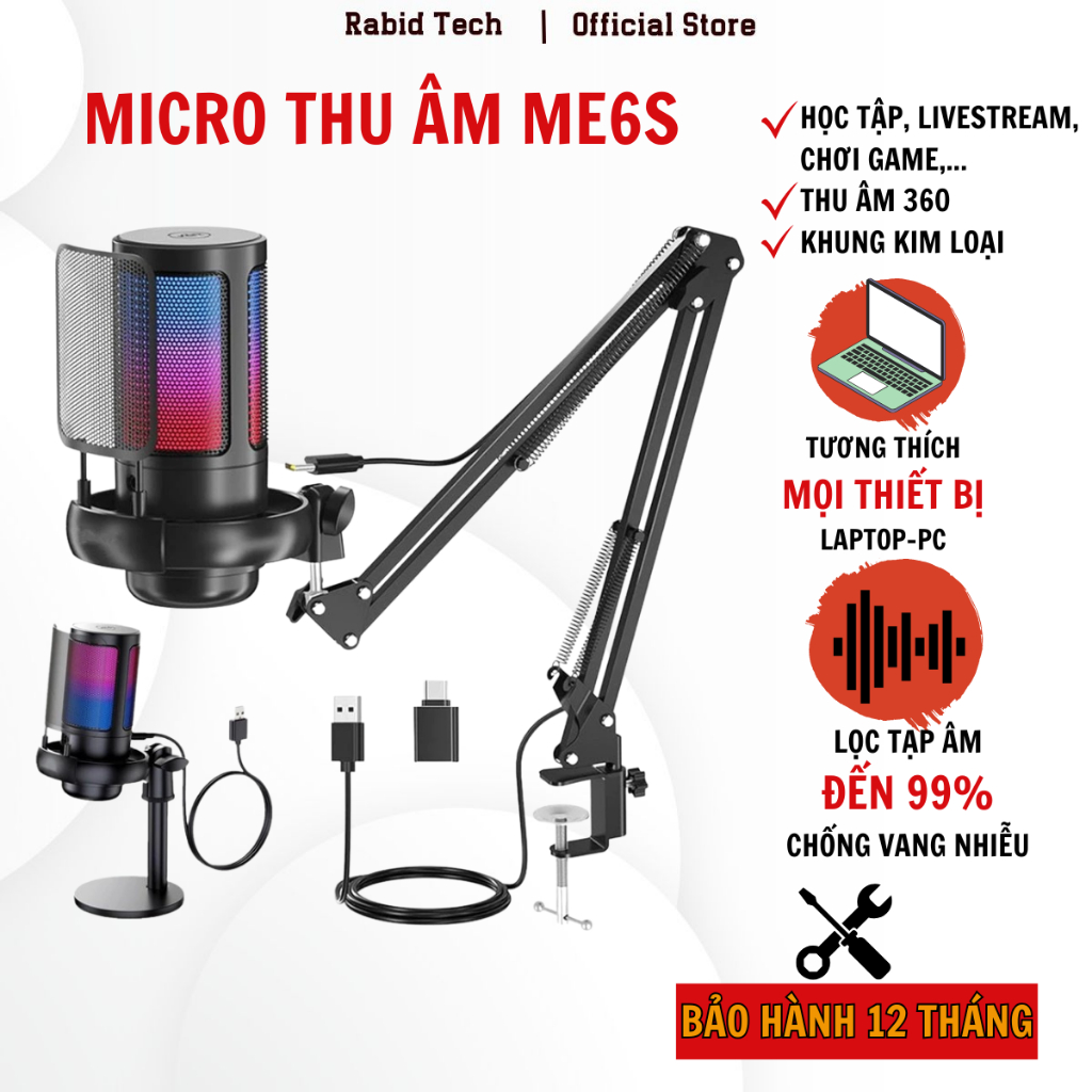 Micro Thu Âm Livestream Chuyên Nghiệp ShouFei ME6S Lọc Tạp Âm, LED RGB ...