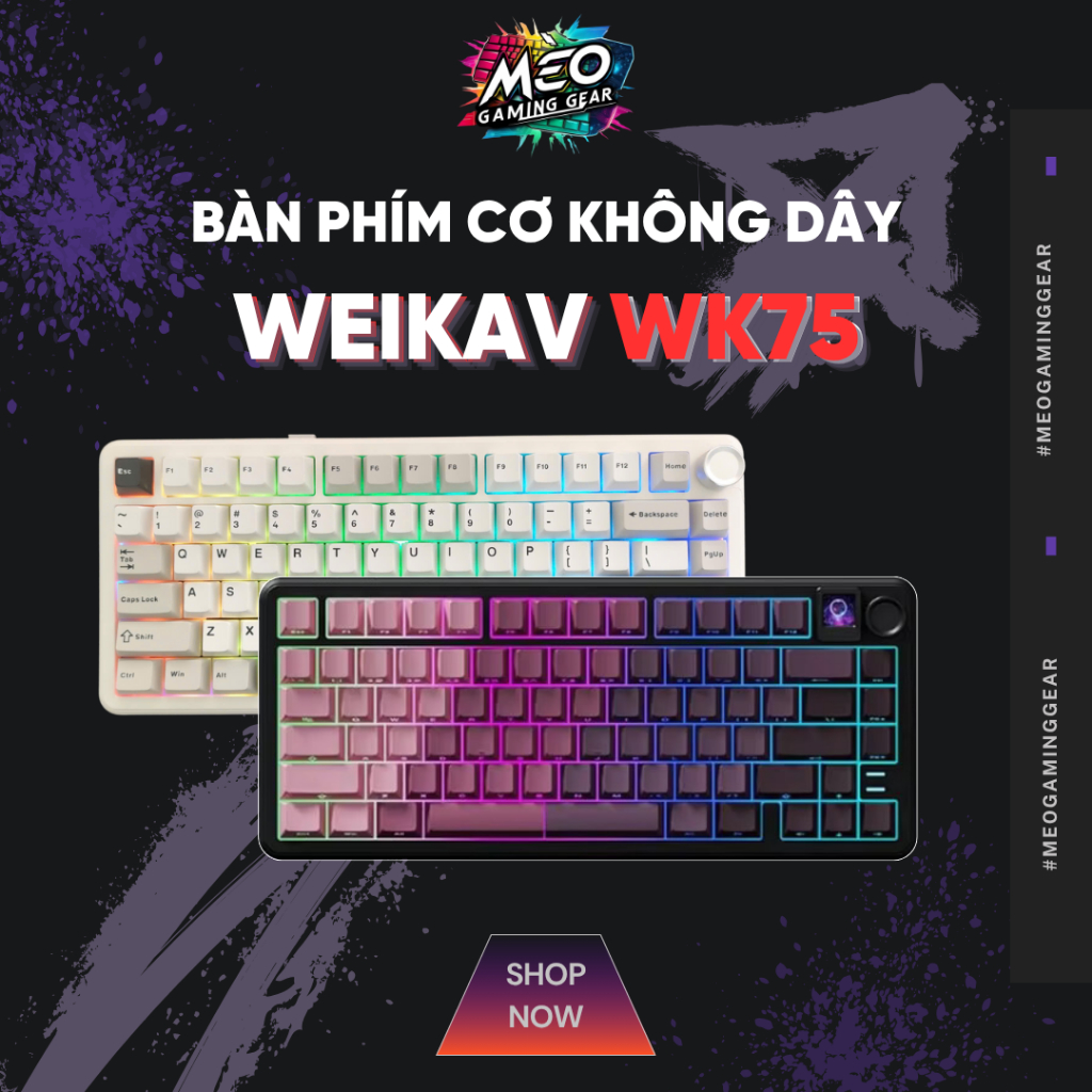 Bàn phím cơ không dây Weikav WK75 - Mạch xuôi - LED RGB - Màn hình TFT ...
