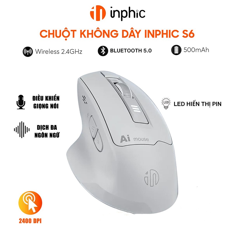Chuột Không Dây Bluetooth AI Inphic S6 2400dpi, Chuột Voice AI Điều Khiển Bằng Giọng Nói ...