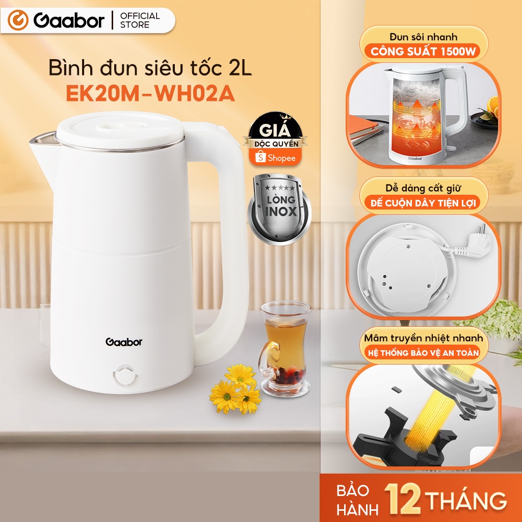 Bình đun siêu tốc Gaabor EK20M-WH01A/WH02A dung tích lớn 2L công suất ...