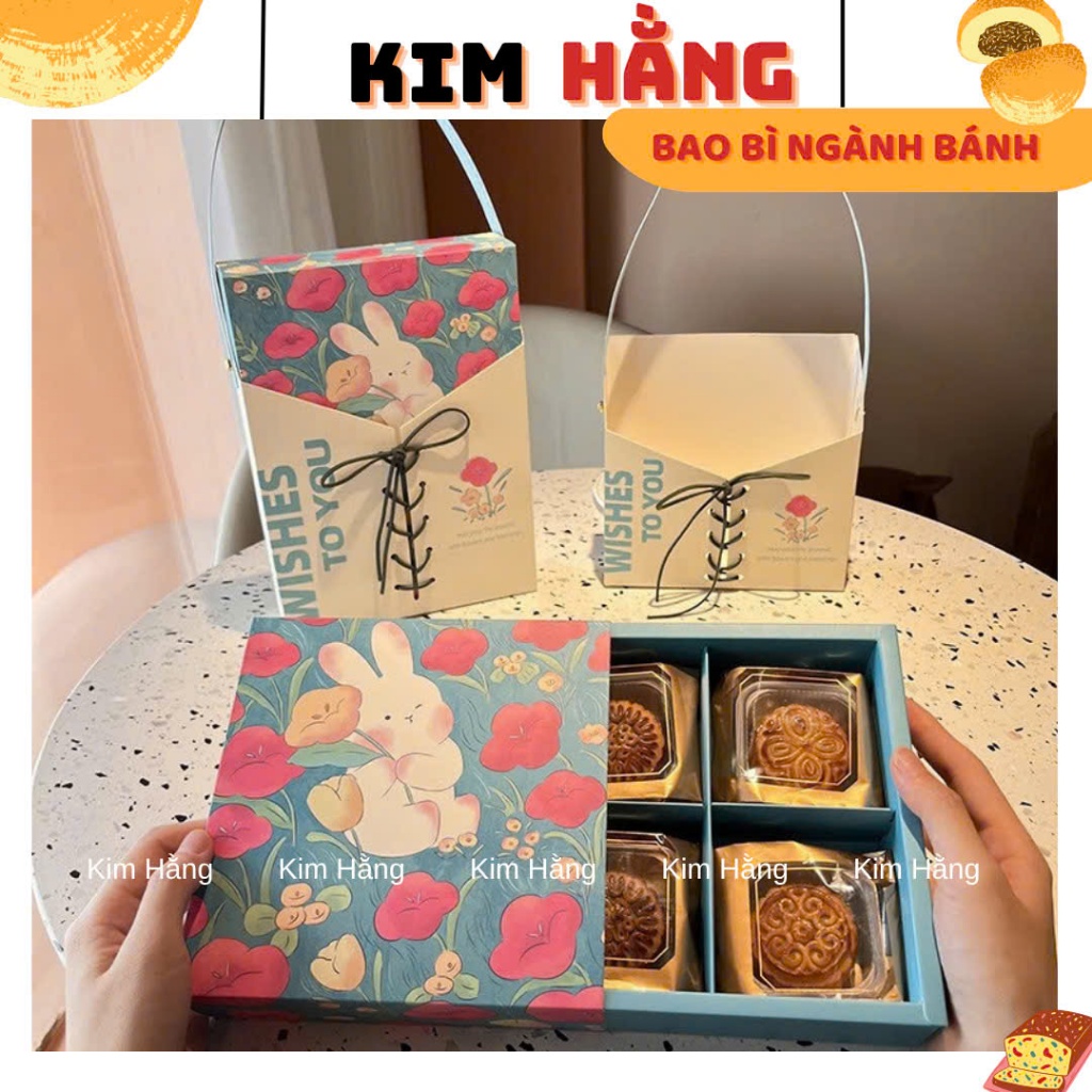 10 Hộp trung thu 4 bánh mini - Hộp đựng bánh 75gr - 100gr - Hộp Trung ...