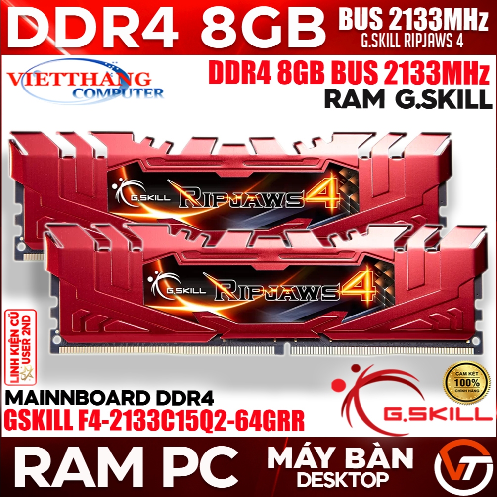 Ram Máy Tính G.Skill 8GB DDR4 2133Mhz Ripjaws 4 Series Tản nhiệt đỏ Cũ ...