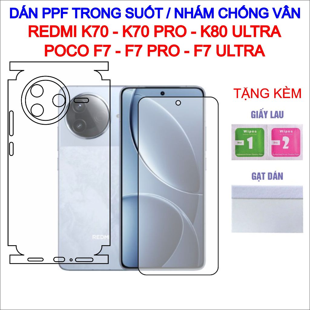 Dán PPF Redmi K80, K80 Pro, K80 Ultra, Poco F7, F7 Pro, F7 Ultra full ...