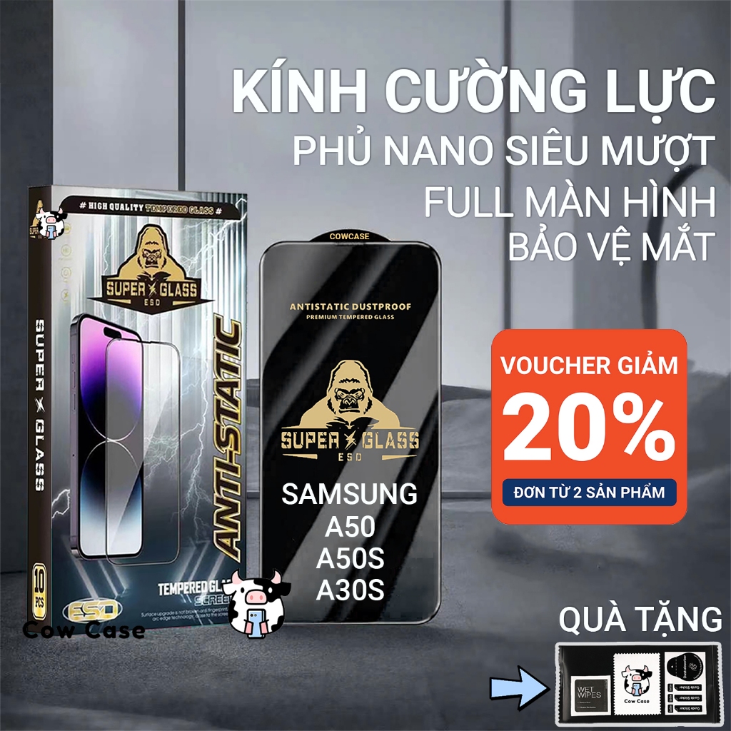 Cường lực Samsung A50, A50s, A30s Cow case full màn | Miếng kính dán bảo vệ màn hình cho ss ...