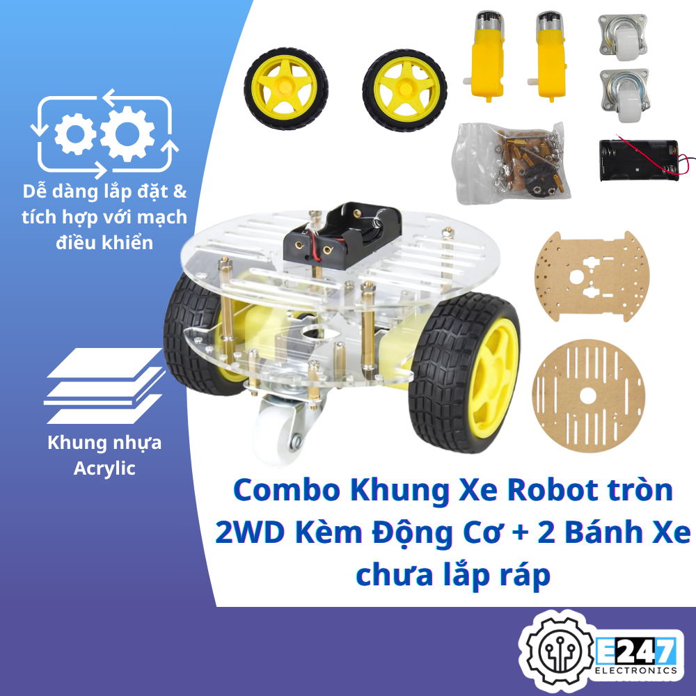 Combo Khung Xe Robot Tròn 2WD Kèm Động Cơ + 2 Bánh Xe chưa lắp ráp ...